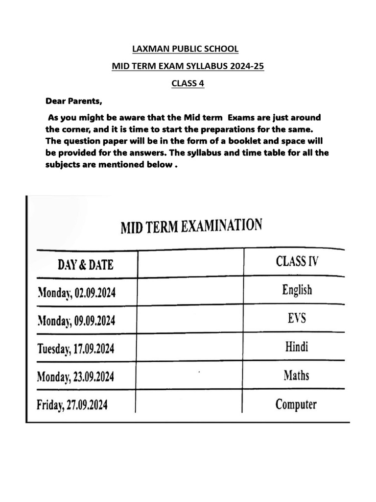 Mid Term Exam Syllabus 24-25 | PDF
