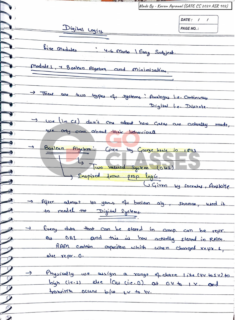Digital Logic GO Hand Written Notes | PDF