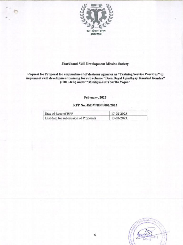 Skillspedia RFP Jharkhand Ddu KK Mukhyamantri Sarthi Yojna | PDF