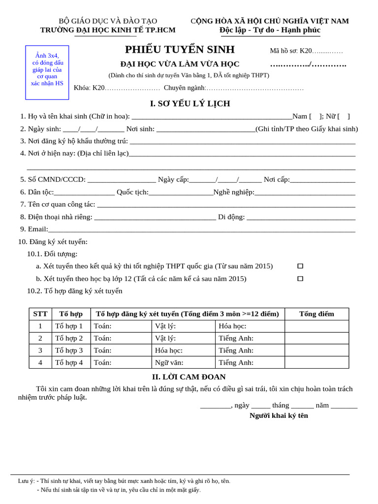 Phieu Tuyen Sinh VB1 2 | PDF
