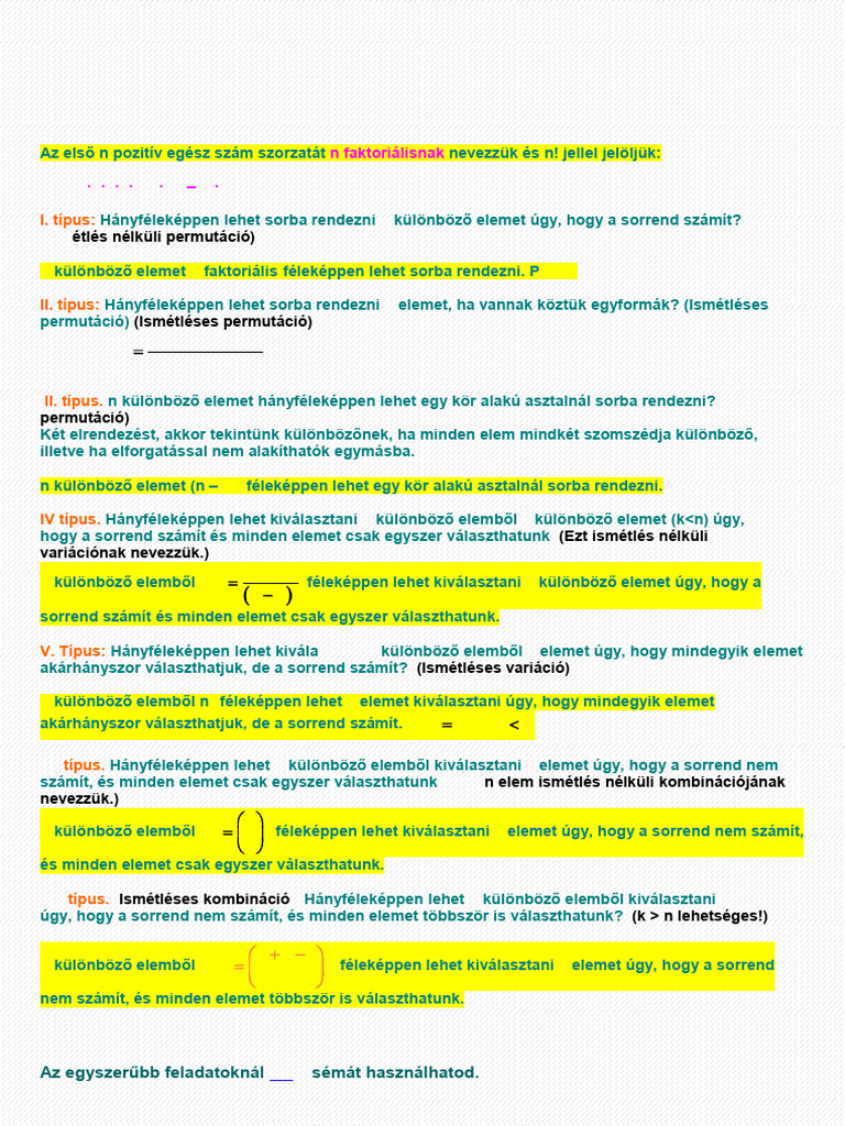 Kombinatorika. I. Típus - Hányféleképpen Lehet Sorba Rendezni N ...