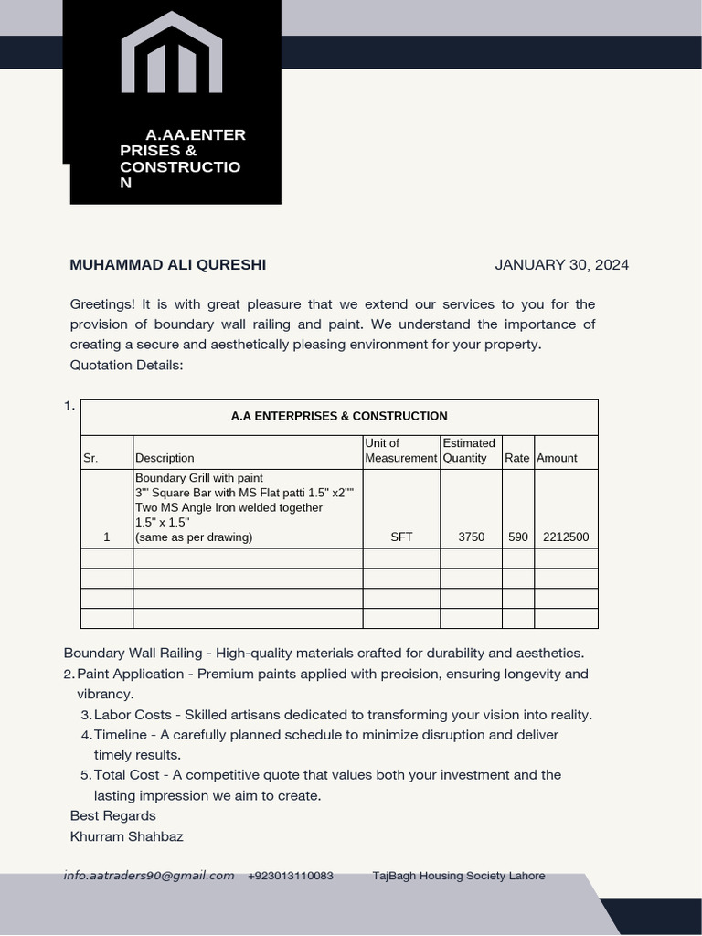 Boundary Wall Quotation and Services | PDF | Technology & Engineering