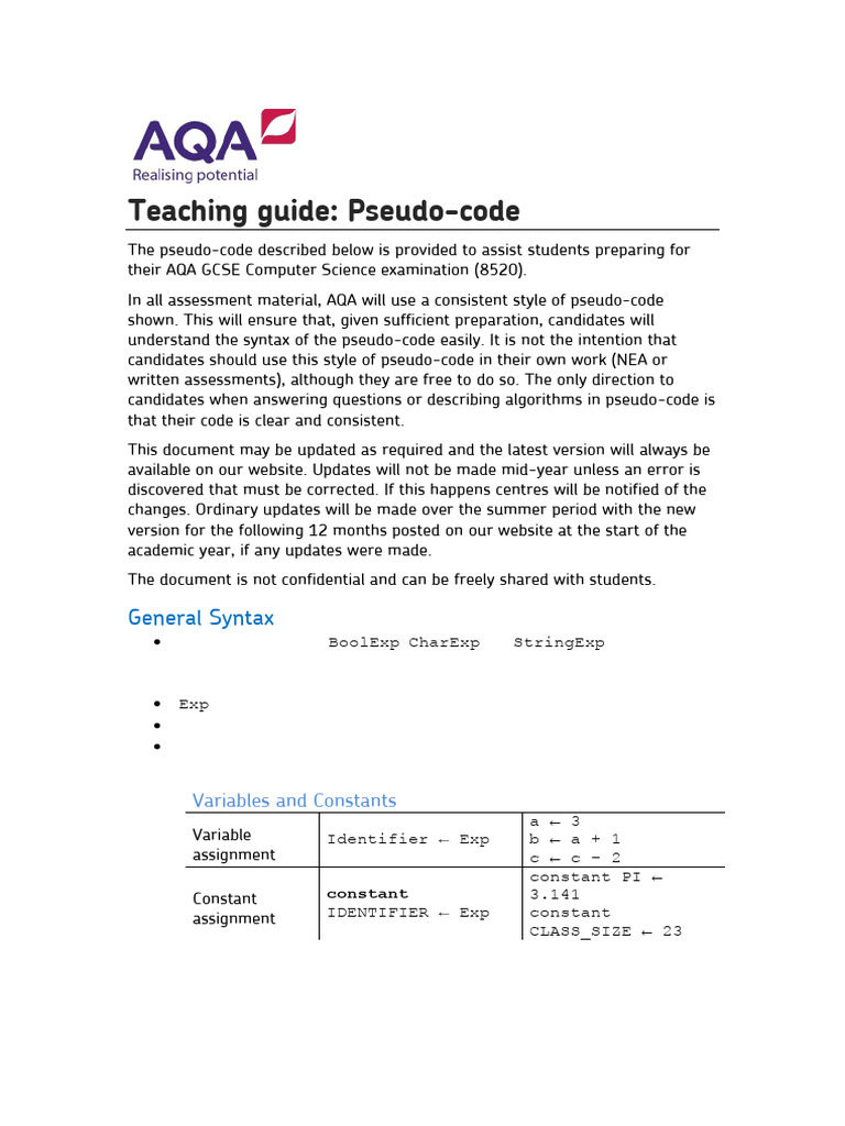 aqa-pseudocode | PDF aqa-pseudocode | PDF