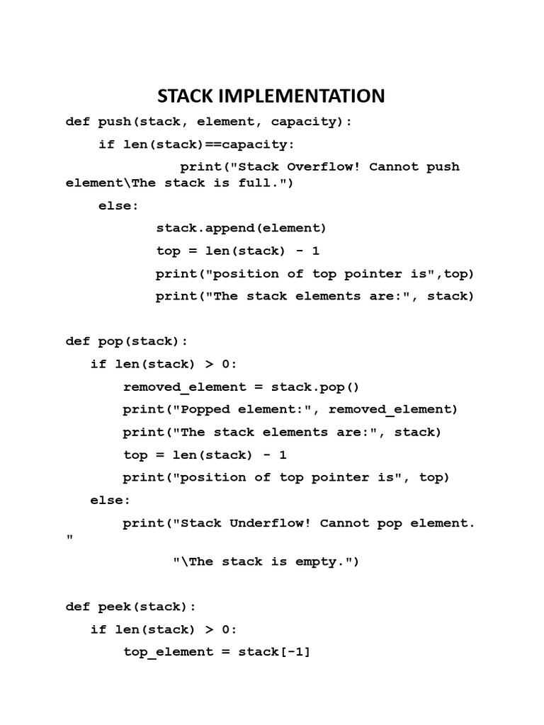 Stack Implementation Using List.docx | PDF Stack Implementation Using List.docx | PDF