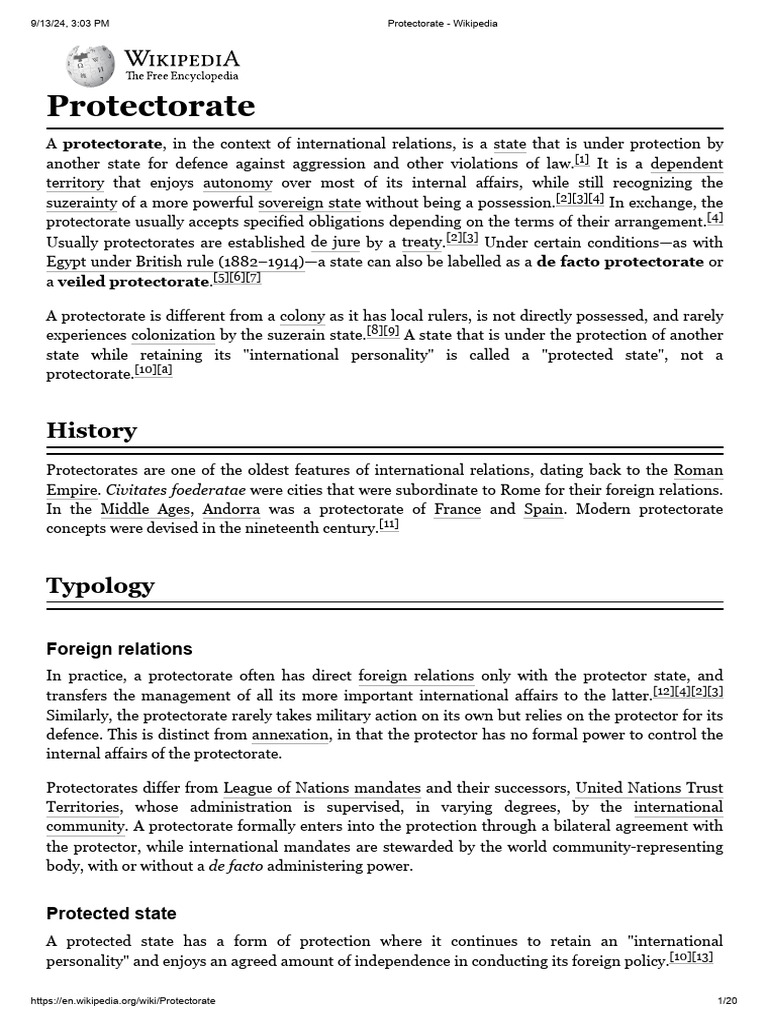 Protectorate - Wikipedia | PDF