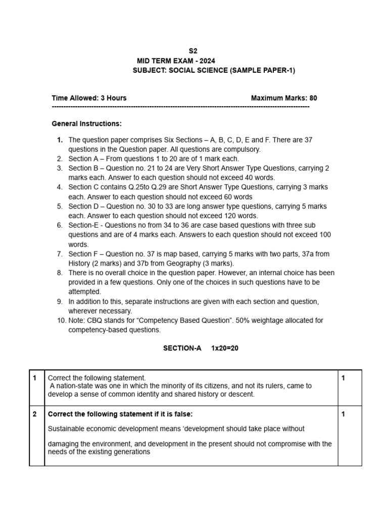 Sample Paper-1-Mid Term | PDF