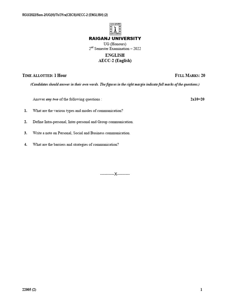 English UGH 2022 AECC-2English TH P1 | PDF