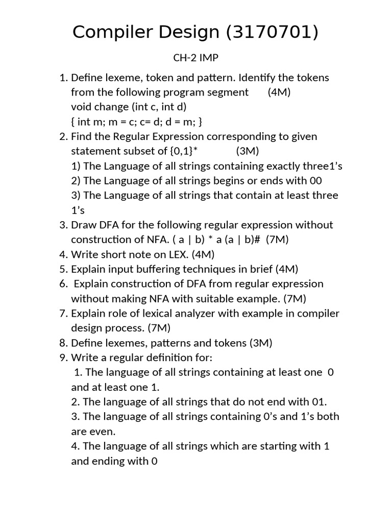 Compiler Design GTU CH-2 | PDF