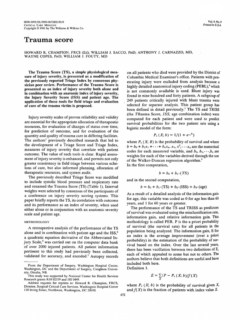 Trauma Score | PDF