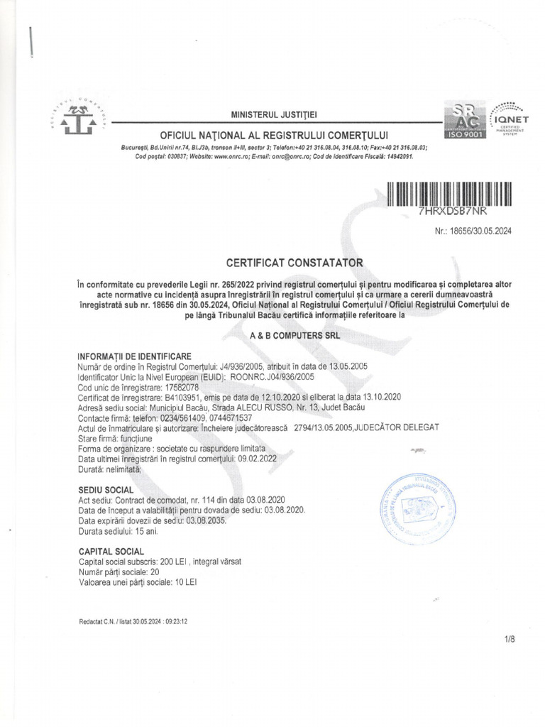 Certificat Constatator ONRC | PDF