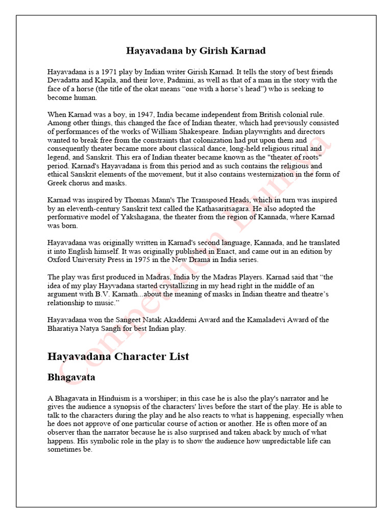 Hayavadana by Girish Karnad | PDF