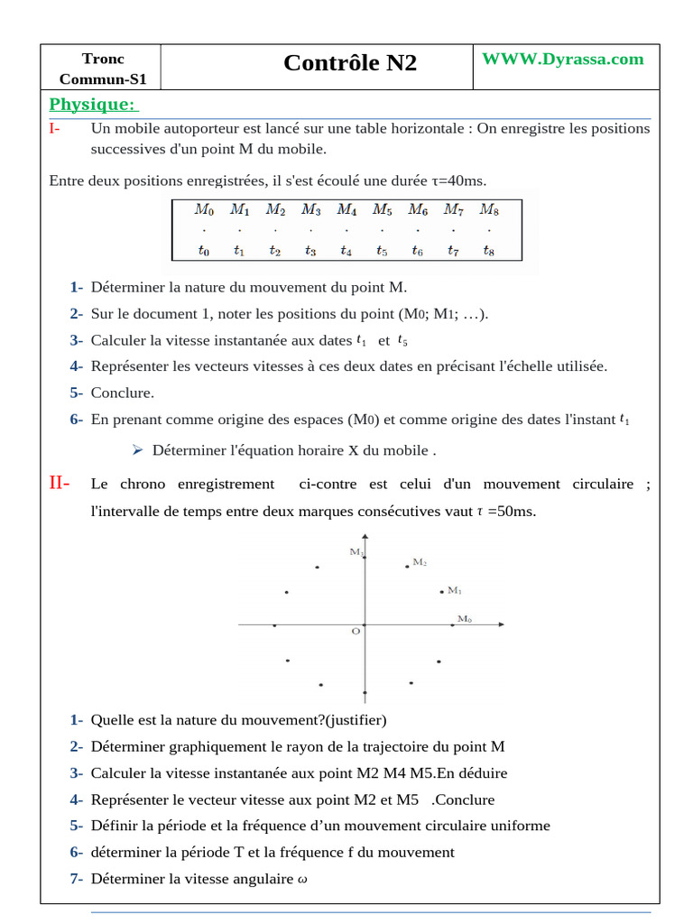 Devoir N°2 Type 1 S1 TRC | PDF