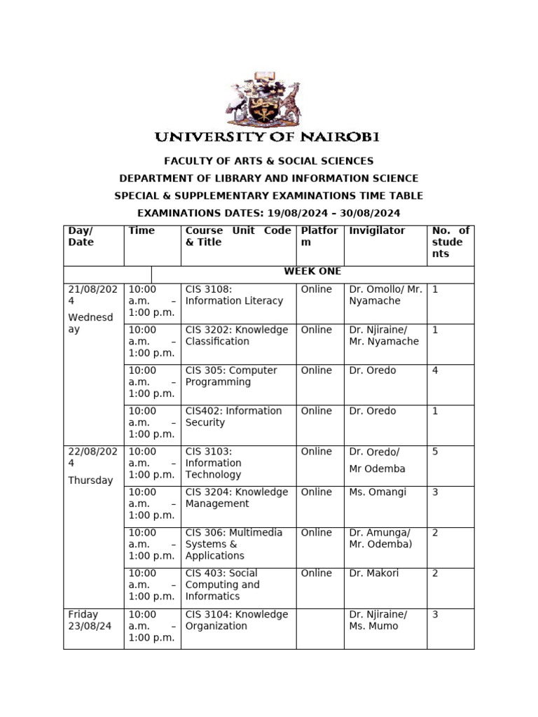 Revised Special & Supp Exams Time Table 2024 | PDF