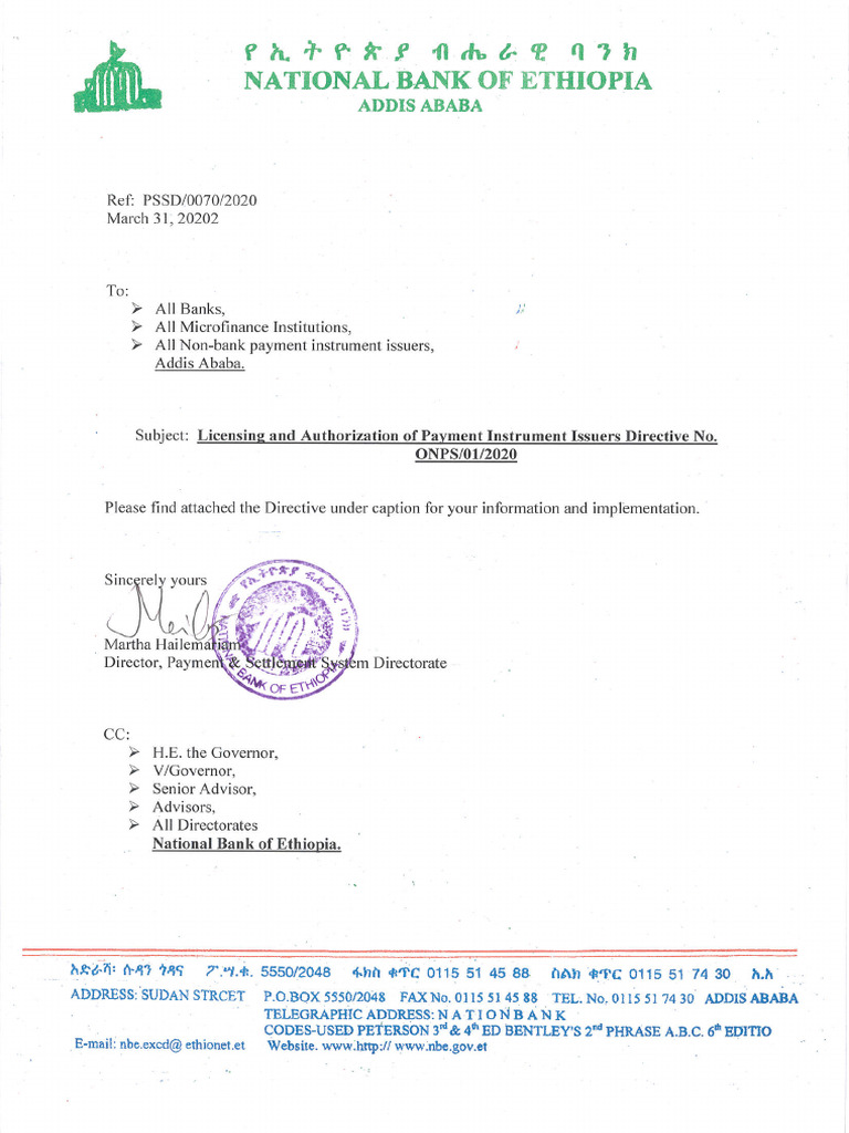 Directive On Payment Systems ONPS-01-2020 | PDF