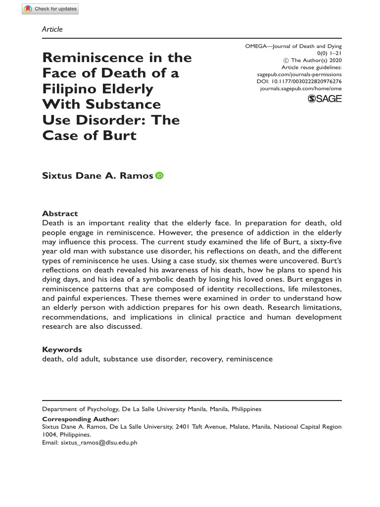 Reminiscence Death Old Age | PDF