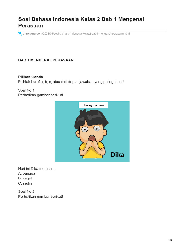 Soal Bahasa Indonesia Kelas 2 Bab 1 Mengenal Perasaan | PDF