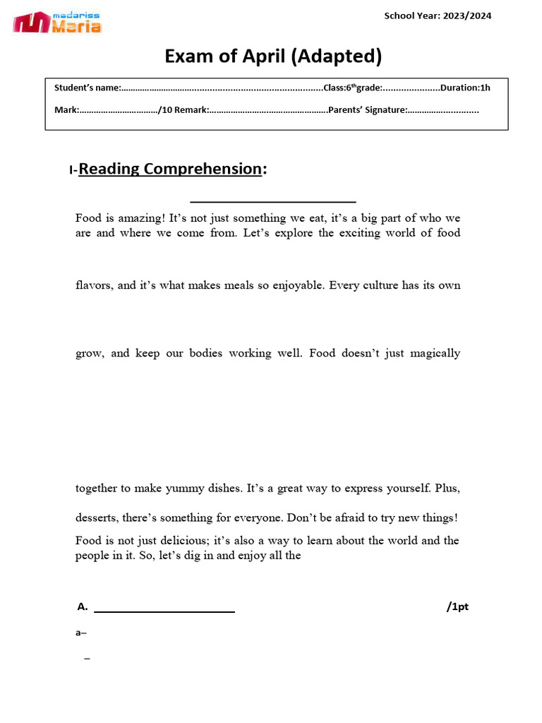 6 TH Grade Adapted April | PDF