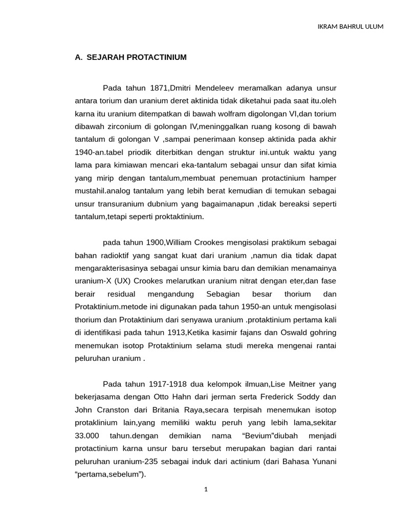 SEJARAH PROTACTINIUM iram | PDF
