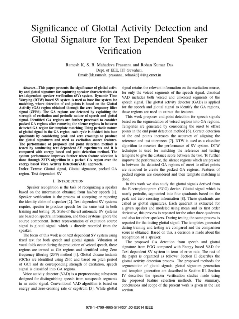 Significance of Glottal Activity Detection and Glottal Signature For Text Dependent Speaker ...