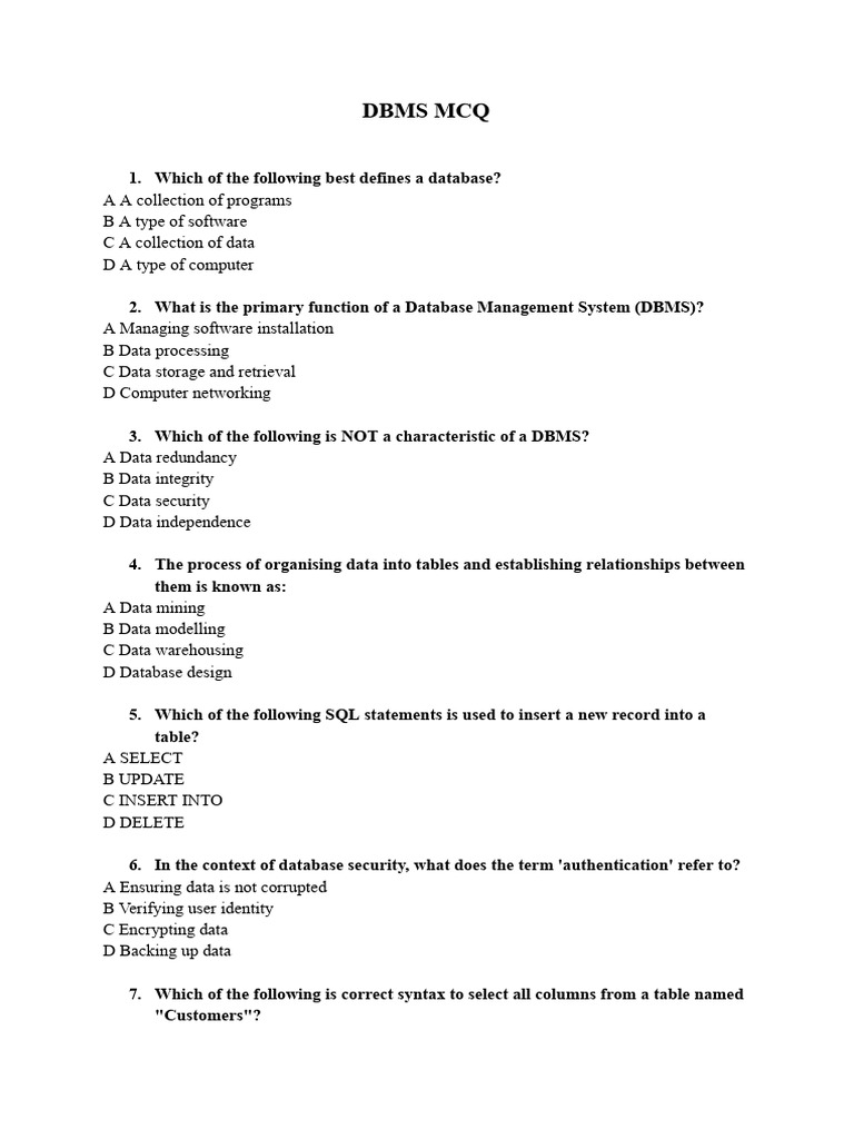 DBMS_MCQ_Sheet-1 | PDF