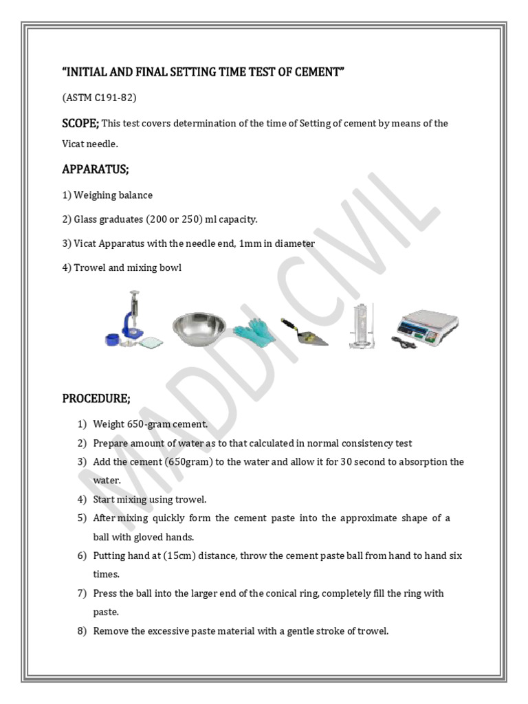 Initial and Final Setting Time Test of Cement Civil Engineering ...
