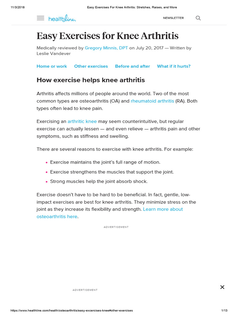 Easy Exercises For Knee Arthritis - Stretches, Raises, and More | PDF