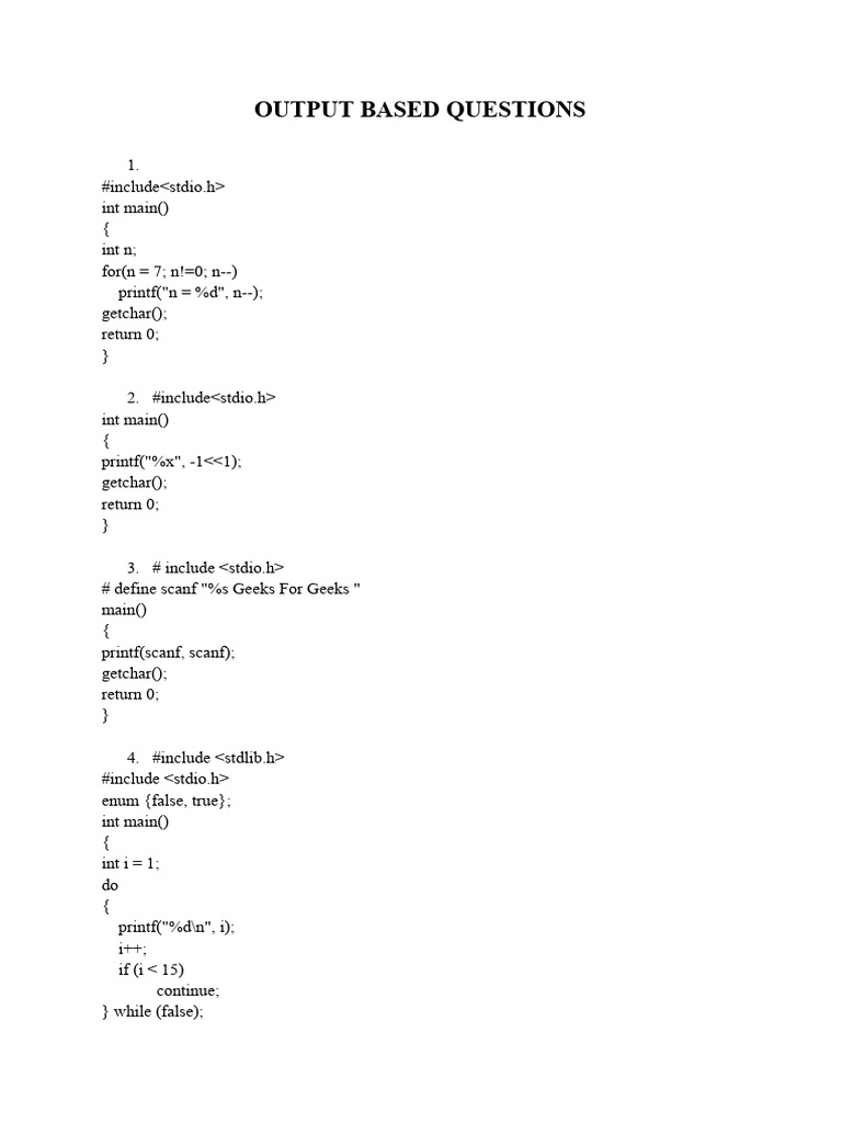 C Programming Output Questions | PDF | Systems Engineering | Software Development