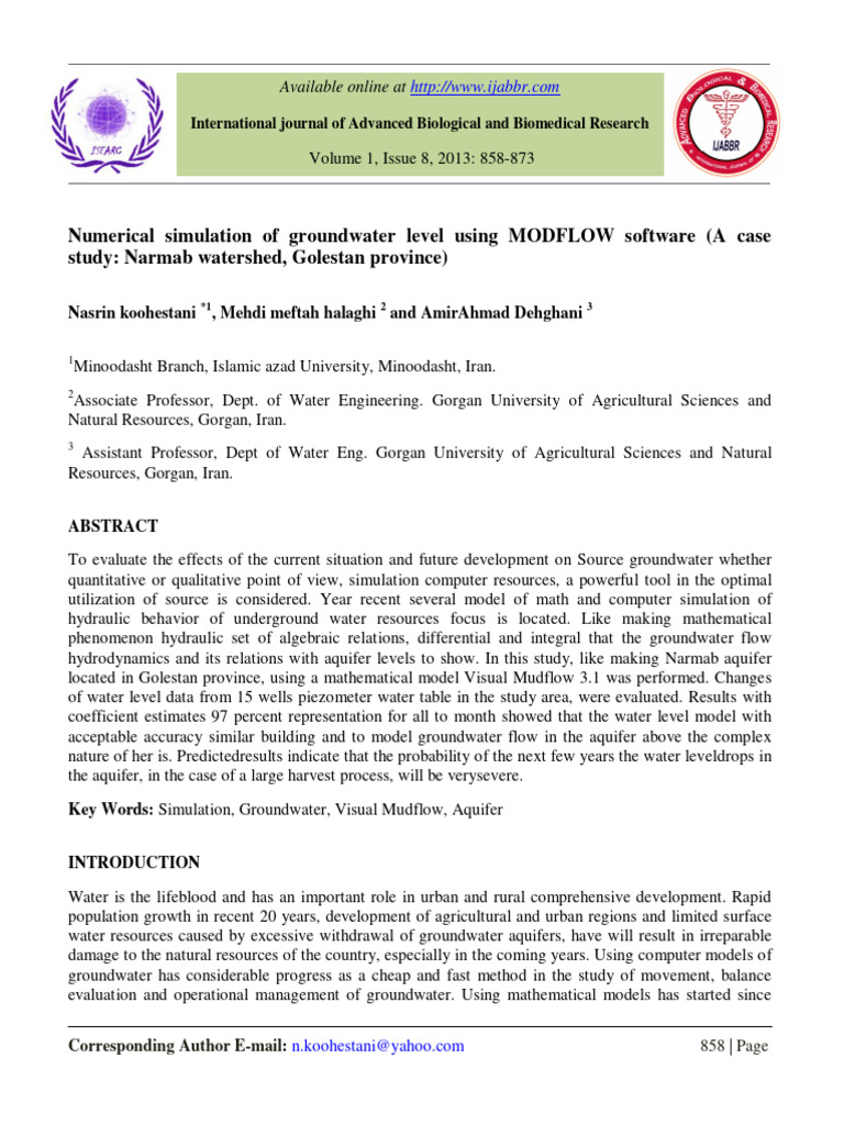 Numerical Simulation Of Groundwater Leve Pdf