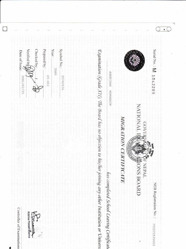 Migration Certificate | PDF