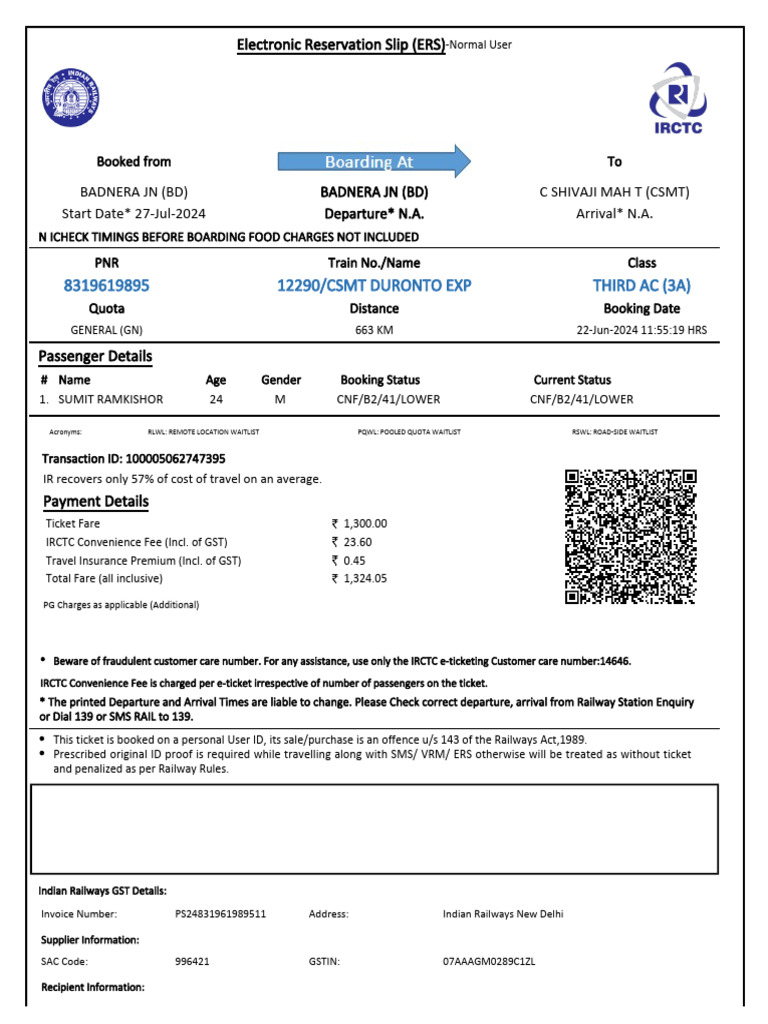 12290/Csmt Duronto Exp Third Ac (3A) | PDF