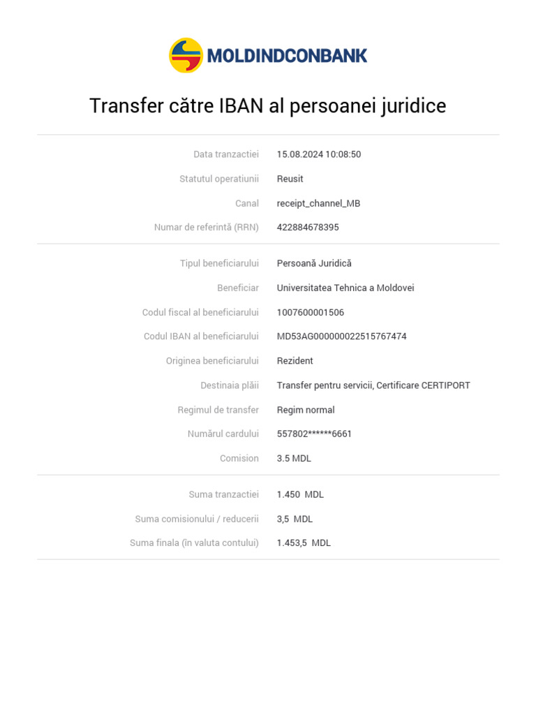 15 August 2024 10 08 Transfer Catre Iban Al Persoanei Juridice | PDF
