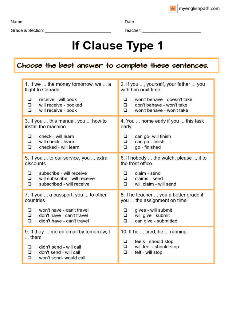 If Clause Type 1 Quizand AK | PDF