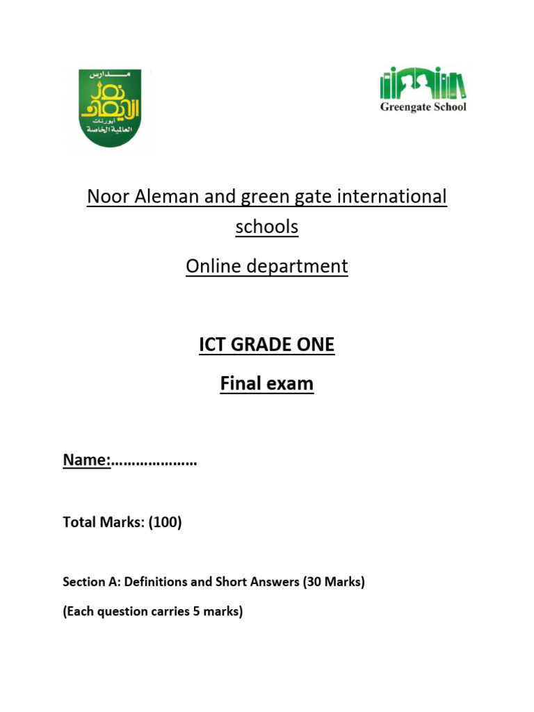 ICT Grade One Term2 Exam | PDF