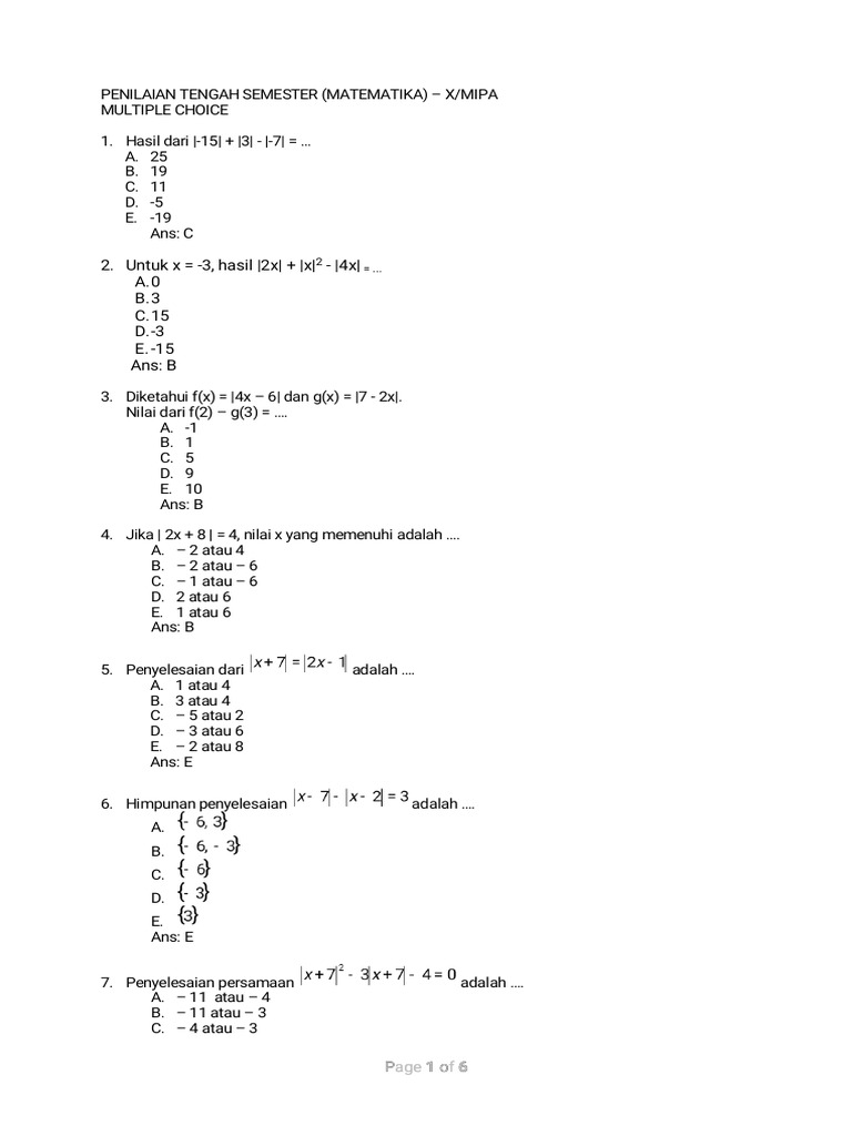 PTS MTK Wajib Kelas X 22.23 | PDF