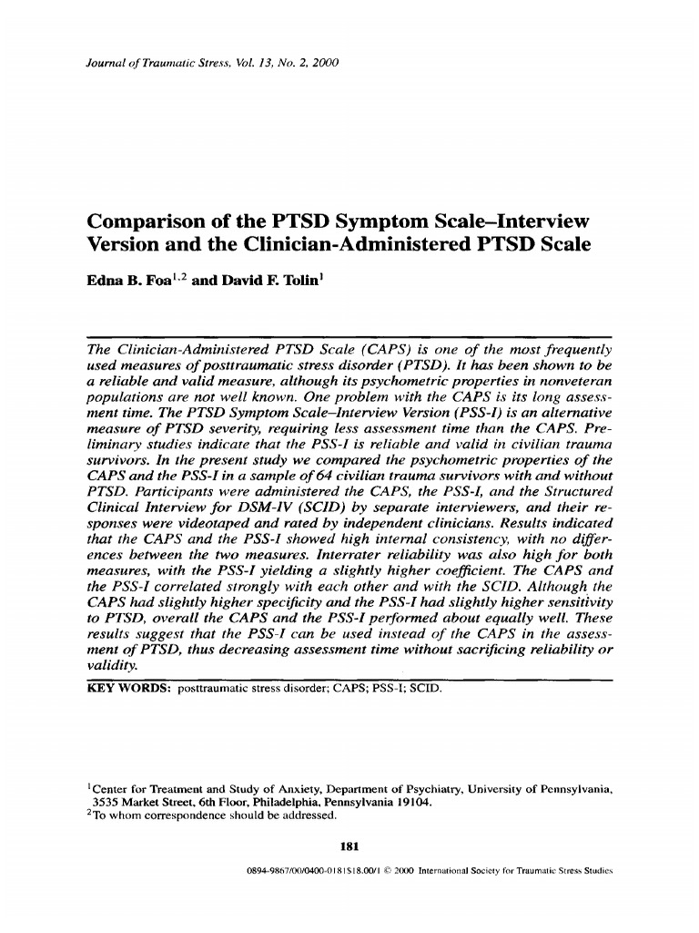 Journal of Traumatic Stress - 2005 - Foa - Comparison of The PTSD ...