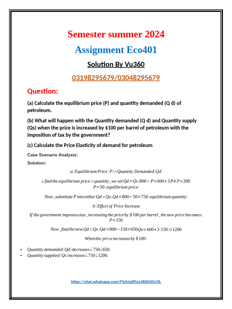 Semester Summer 2024 Eco401 Solution by Vu360 | PDF