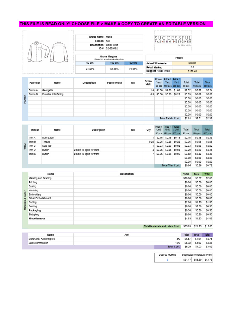 Cost Sheet 1 | PDF