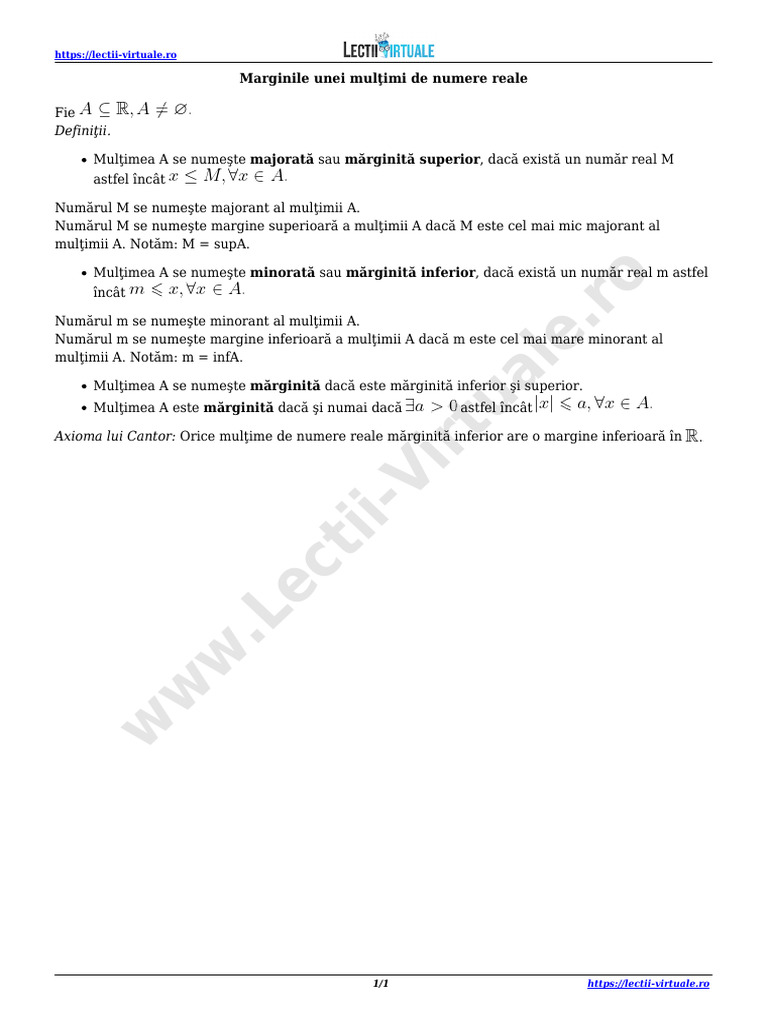 Lectii-Virtuale - Ro - Marginile Unei Mulţimi de Numere Reale | PDF