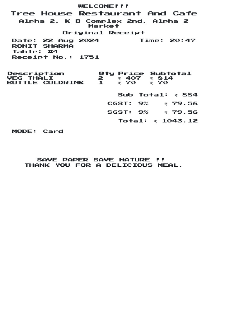 Restaurant Bill Template 1 | PDF