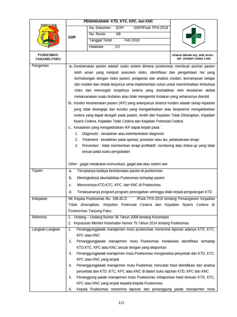 Soptentang KTD KTC KPC Dan KNC New | PDF