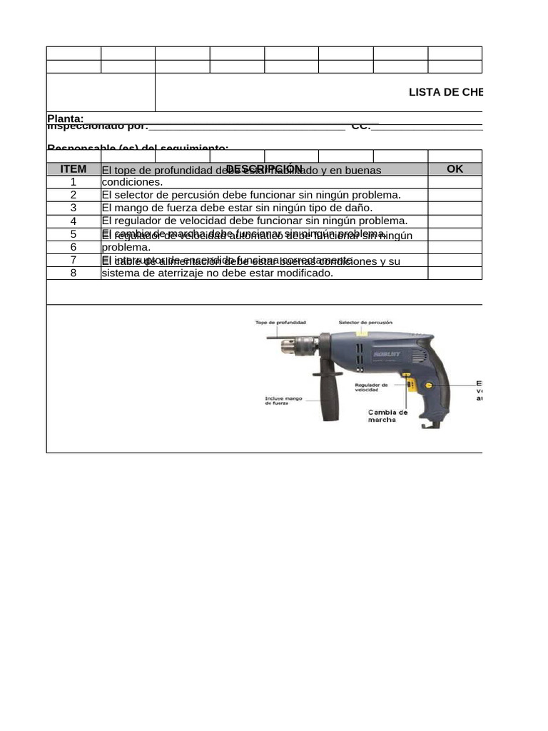 Lista de Chequeo para Taladro de Mano Procover | PDF | Tecnología