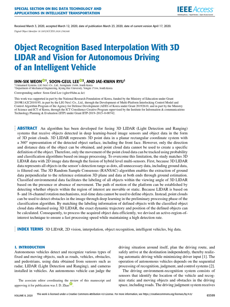 Object Recognition Based Interpolation With 3D LIDAR and Vision For Autonomous Driving of An ...