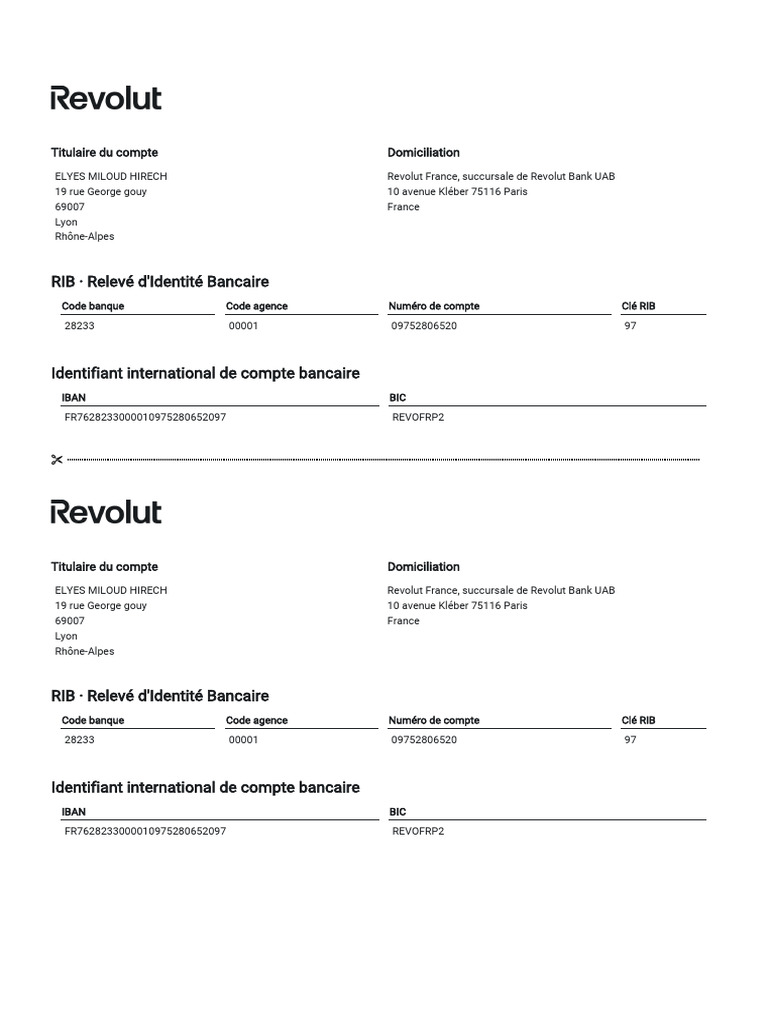 RIB Relevé D'identité Bancaire: Titulaire Du Compte Domiciliation | PDF