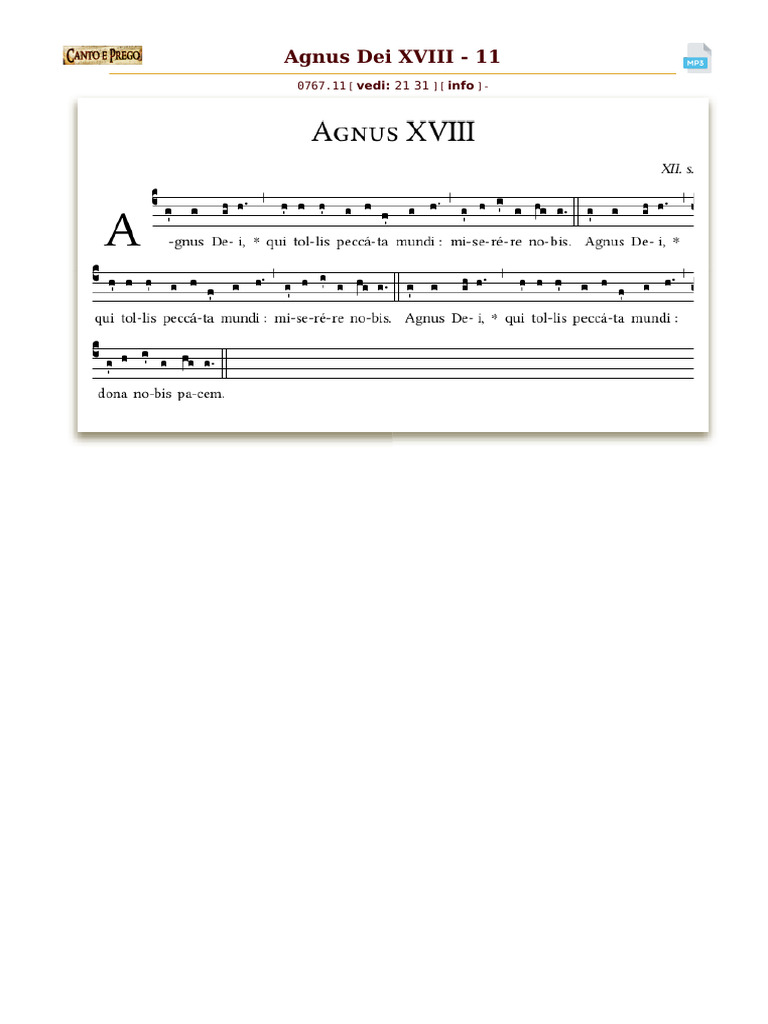 Agnus Dei XVIII - 11: Vedi: Info | PDF