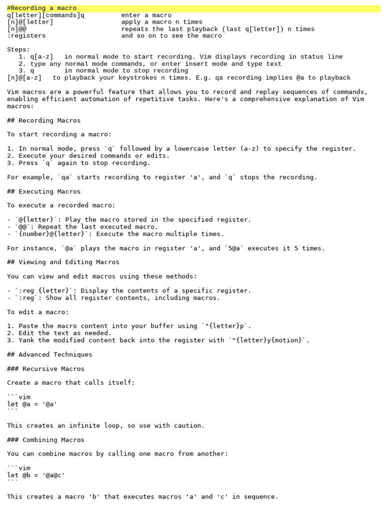 Vim Recording A Macro | PDF
