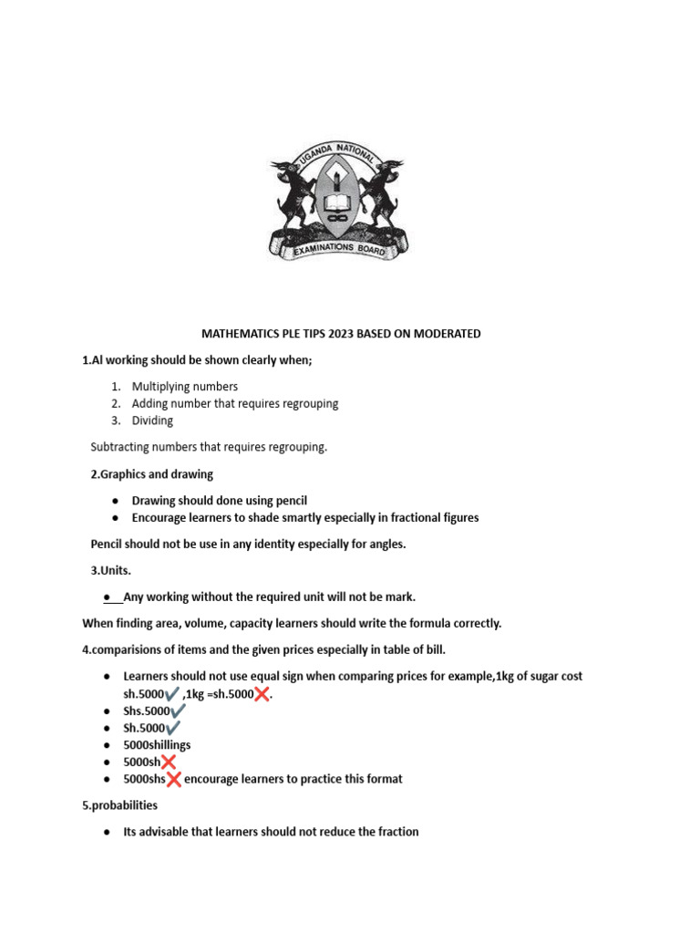 PLE Tips 2023 Mathematics | PDF | Multiplication | Career & Growth