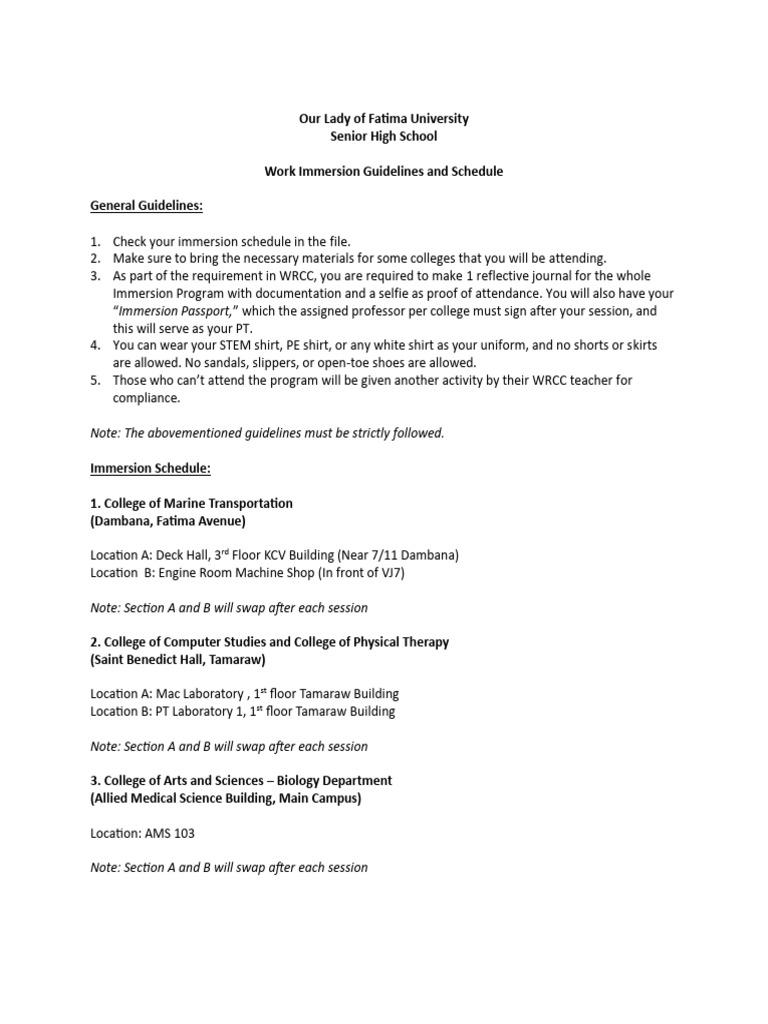 Immersion Schedule and Guidelines | PDF | Science & Mathematics | Technology & Engineering