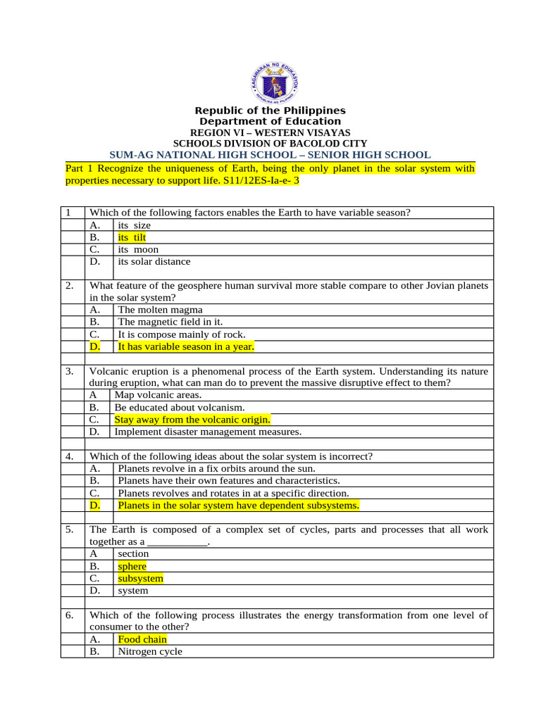 Pre-Post Test With ANSWER KEY | PDF
