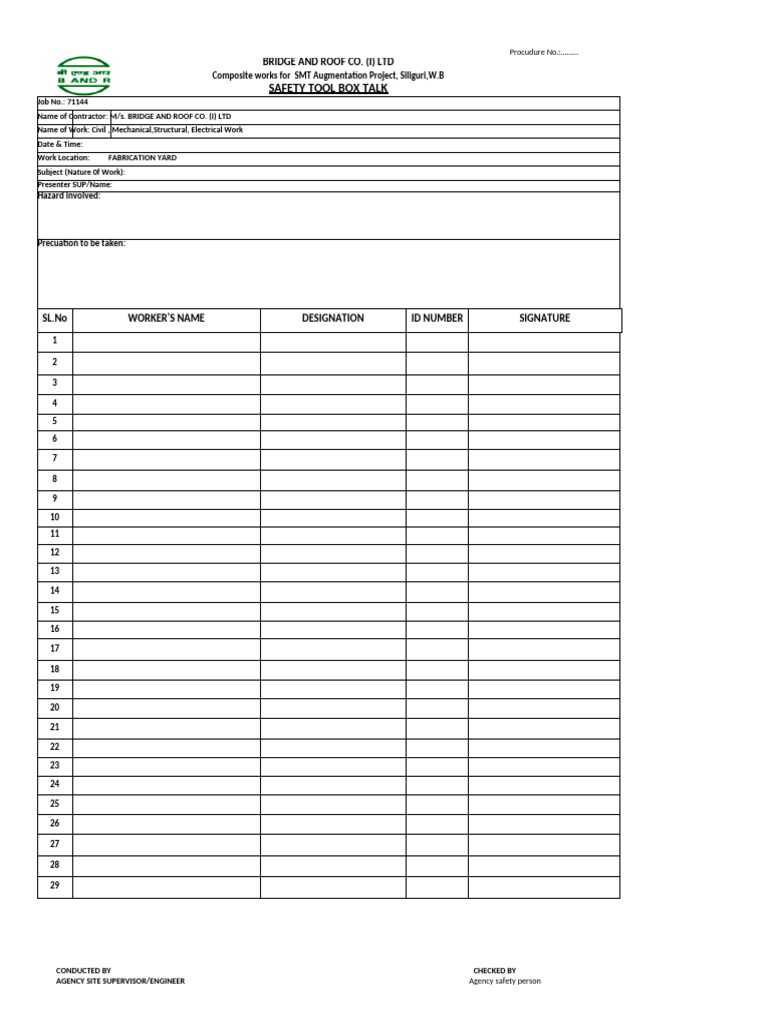 Tool Box Talk Checklist | PDF