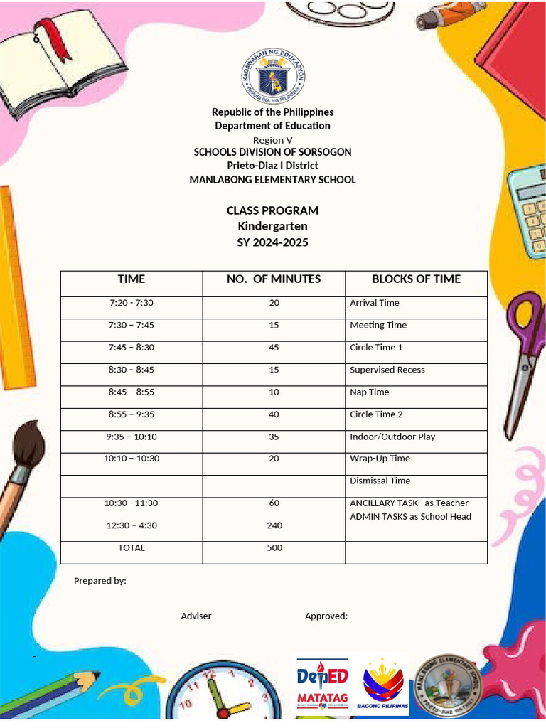 Sample Kindergarten Class Program | PDF